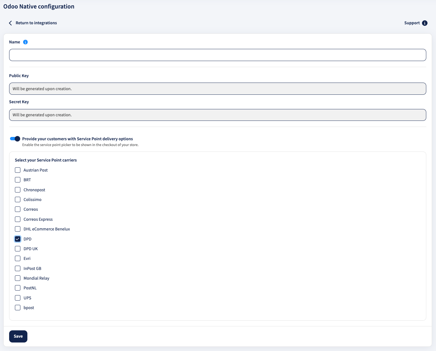 Integrazione di Odoo Native – Sendcloud Help Center